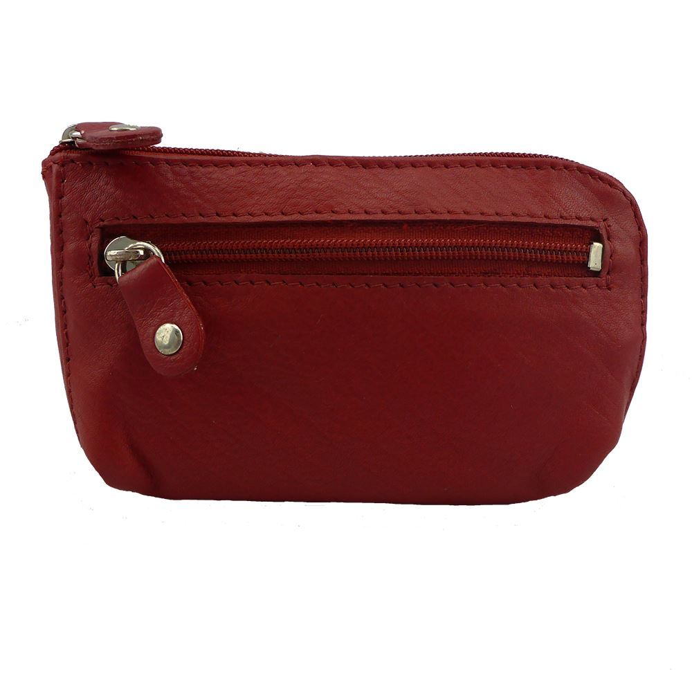 Genuine Leather Men Women Large Zippered Wallet Coin Purse Key Ring Pouch