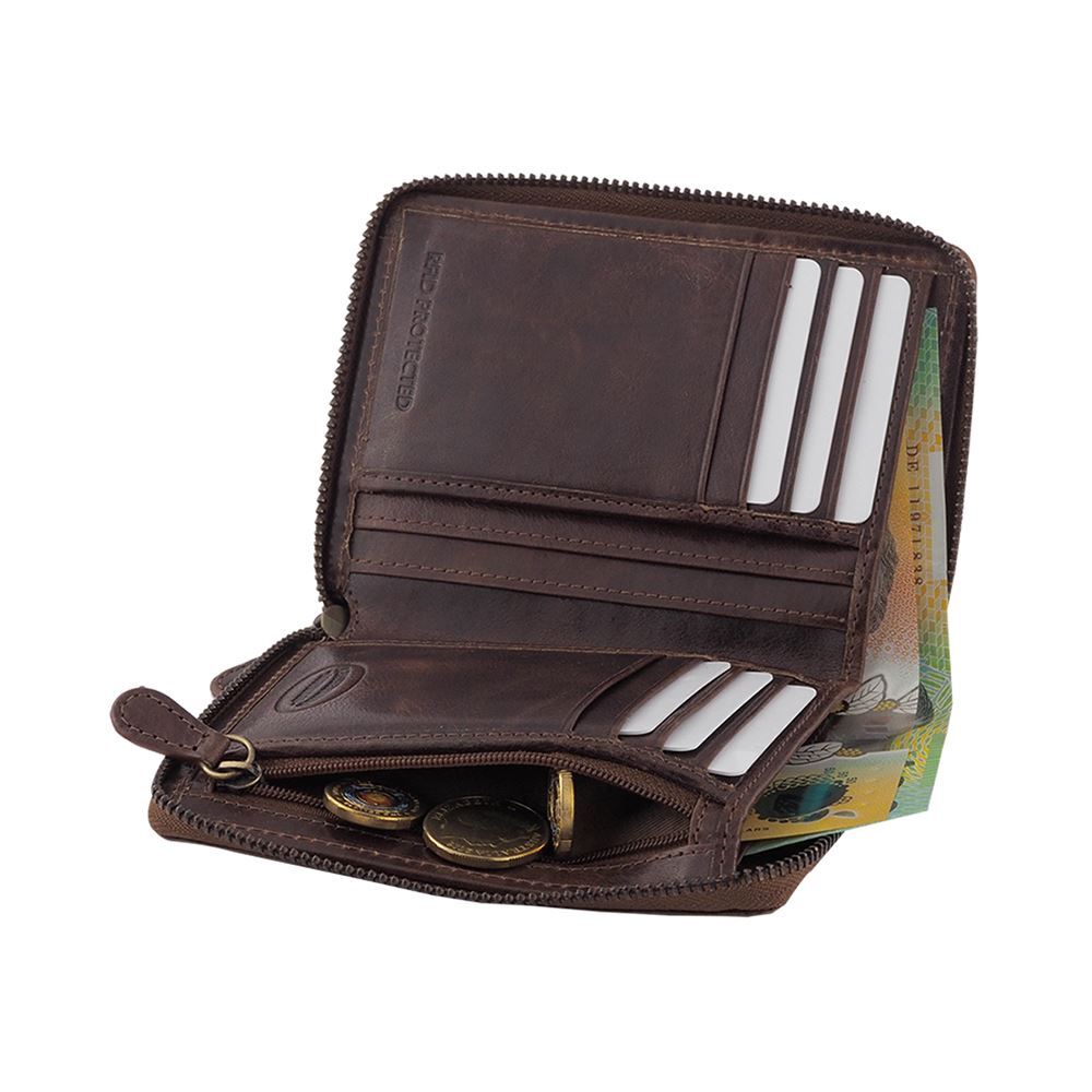 Unisex Men’s Women’s RFID Genuine Leather Wallet Zipper Clutch Purse ...